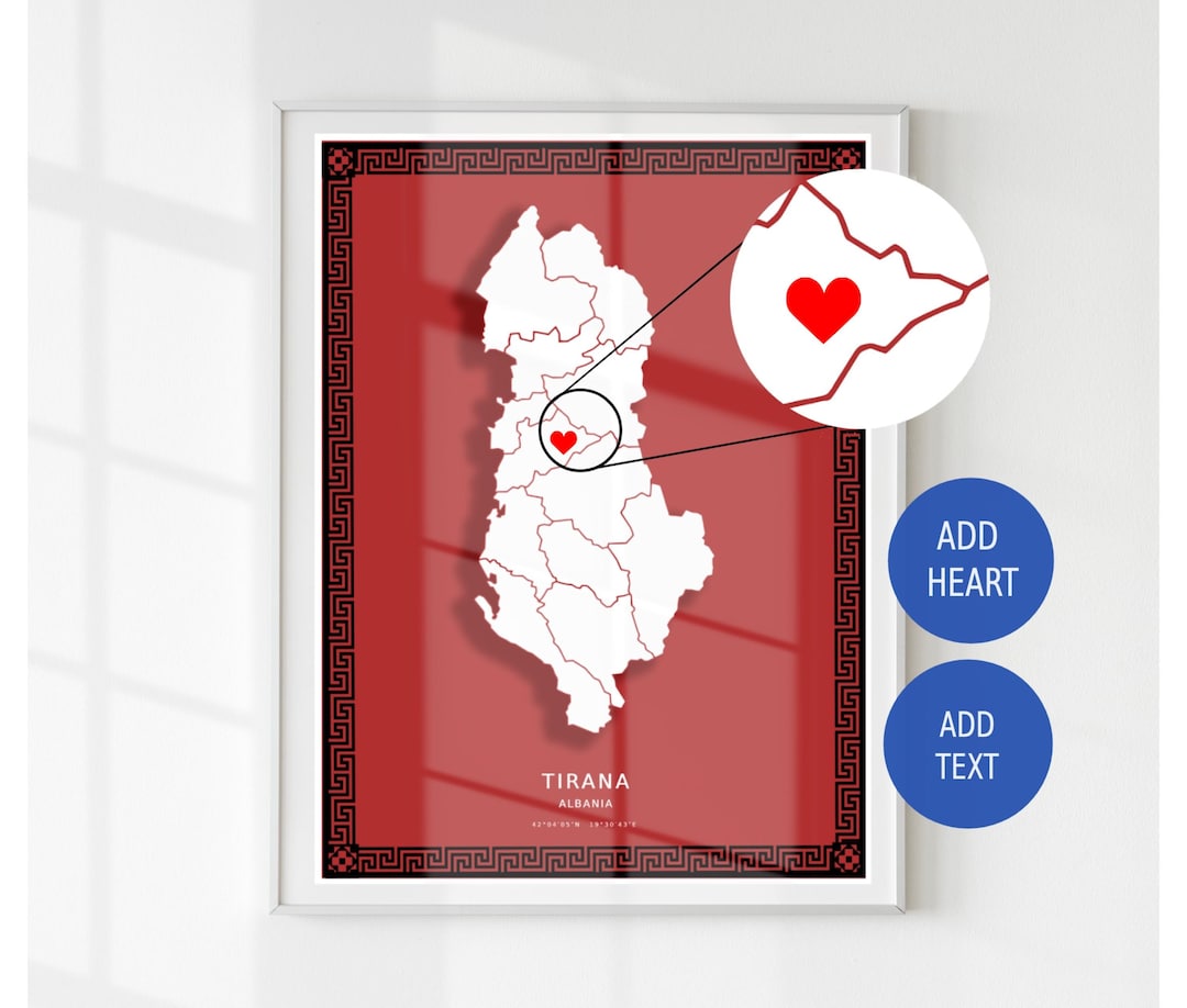 Custom 3-D Albanian Map With Vintage Boarder | High Quality Printable ...