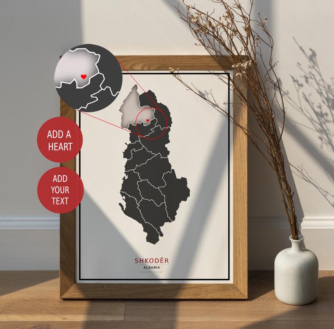 Custom Albanian District Map | Personalized Heart Print (PDF) - Etsy