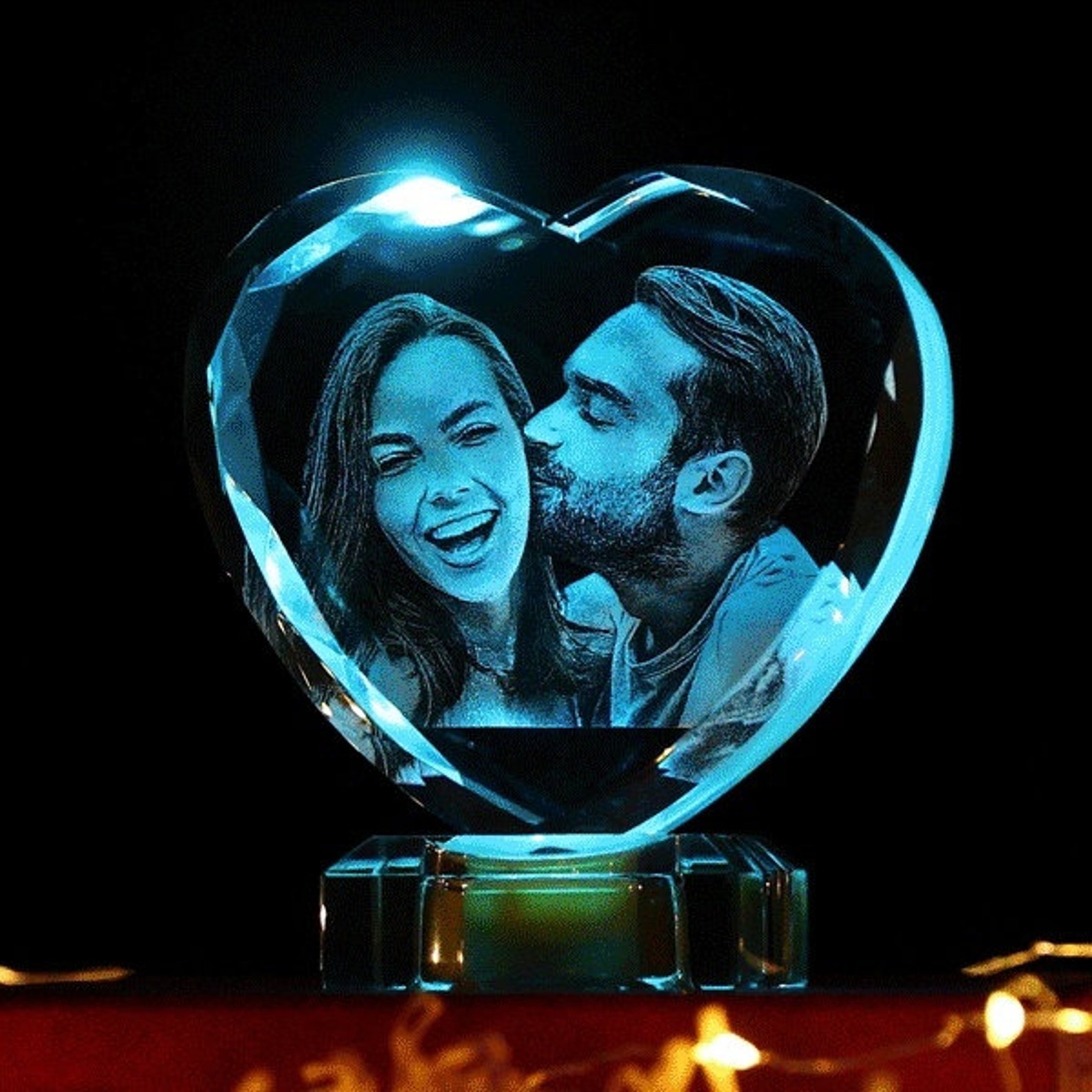 3D Laser Engraved Heart Crystal Photo Frame With Light up LED Base - Etsy