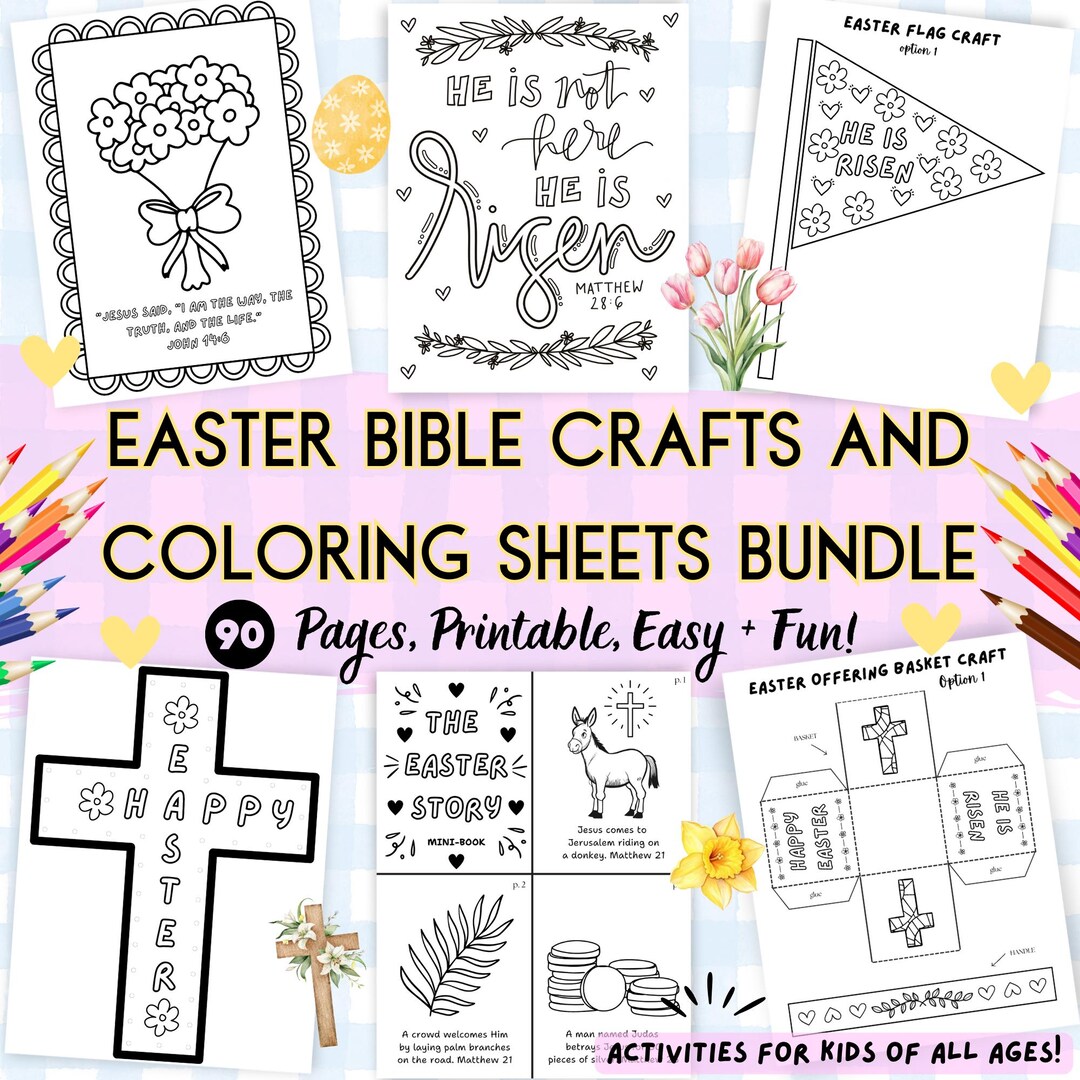Easter Printable Crafts Activity Bundle, Christian Coloring Sheets ...