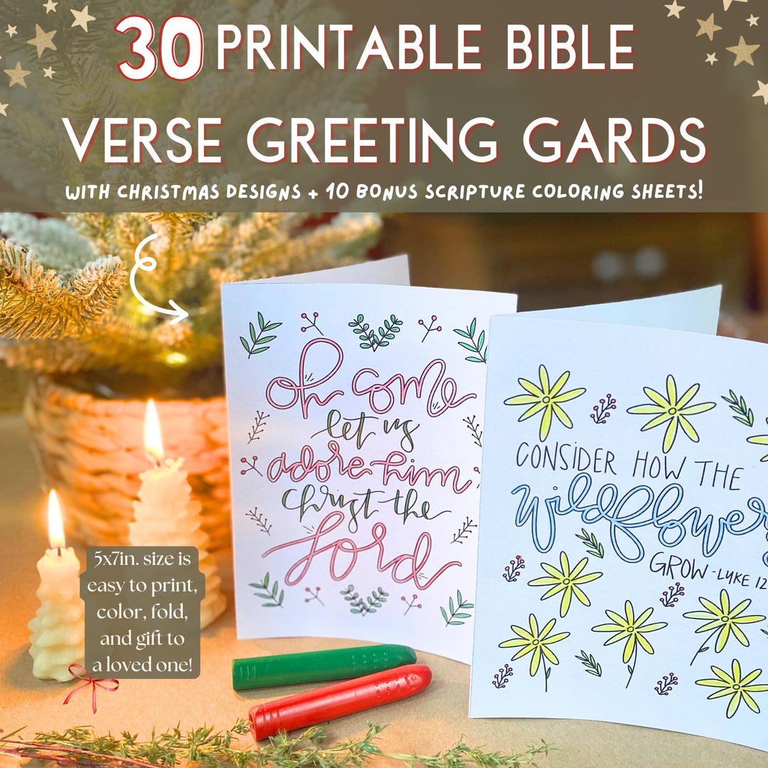 Bible Verse Greeting Cards Set of 30, Printable Coloring Sheets ...
