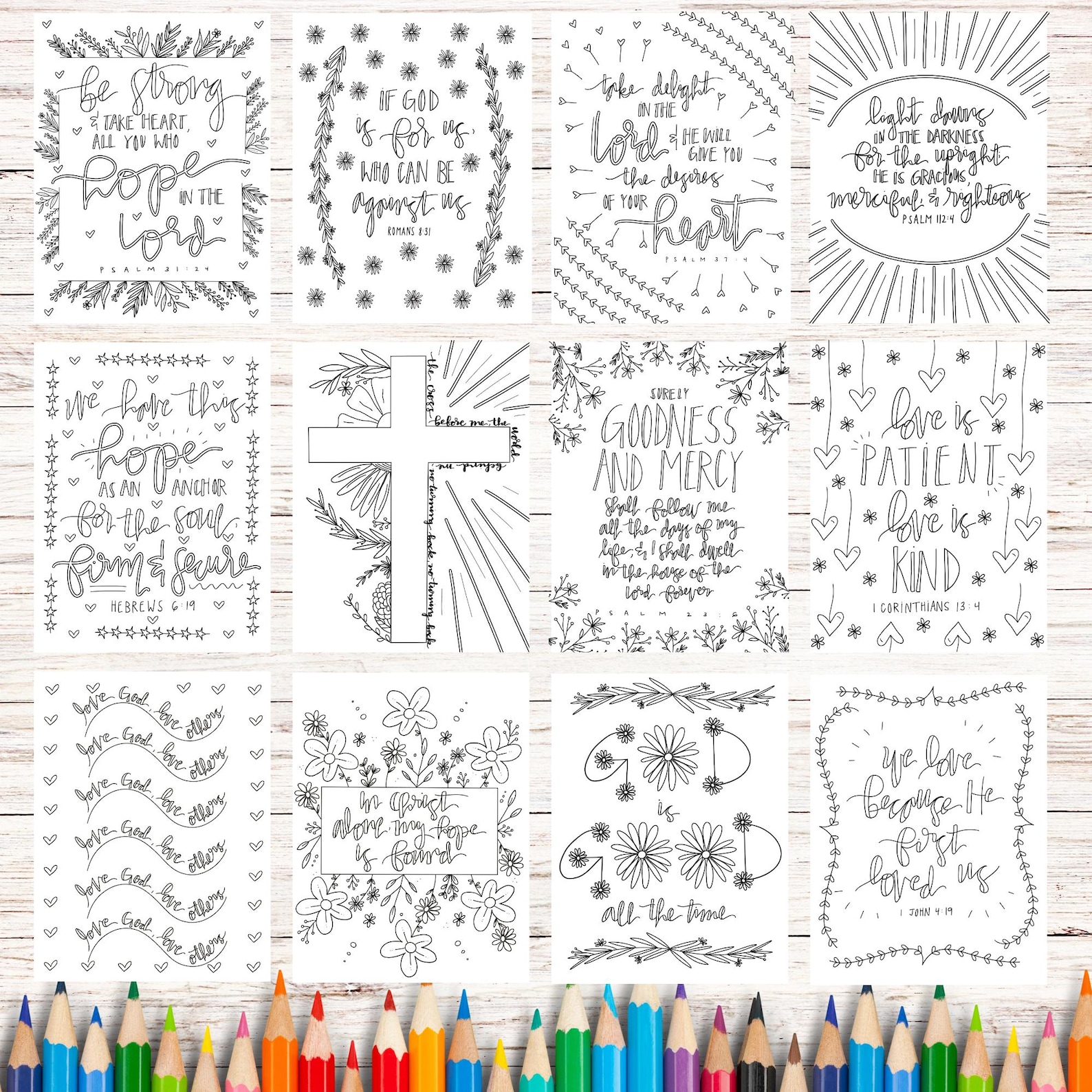Christian Coloring Book Printable Bundle: Bible Verse Designs (digital ...