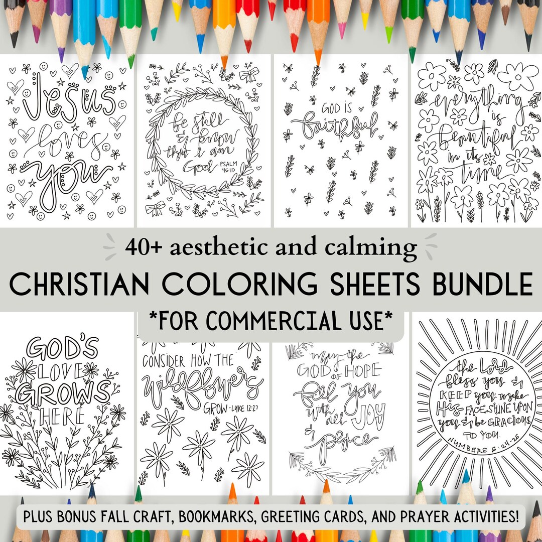 COMMERCIAL USE 40+ Bible Verse Coloring Pages Printable Bundle for ...