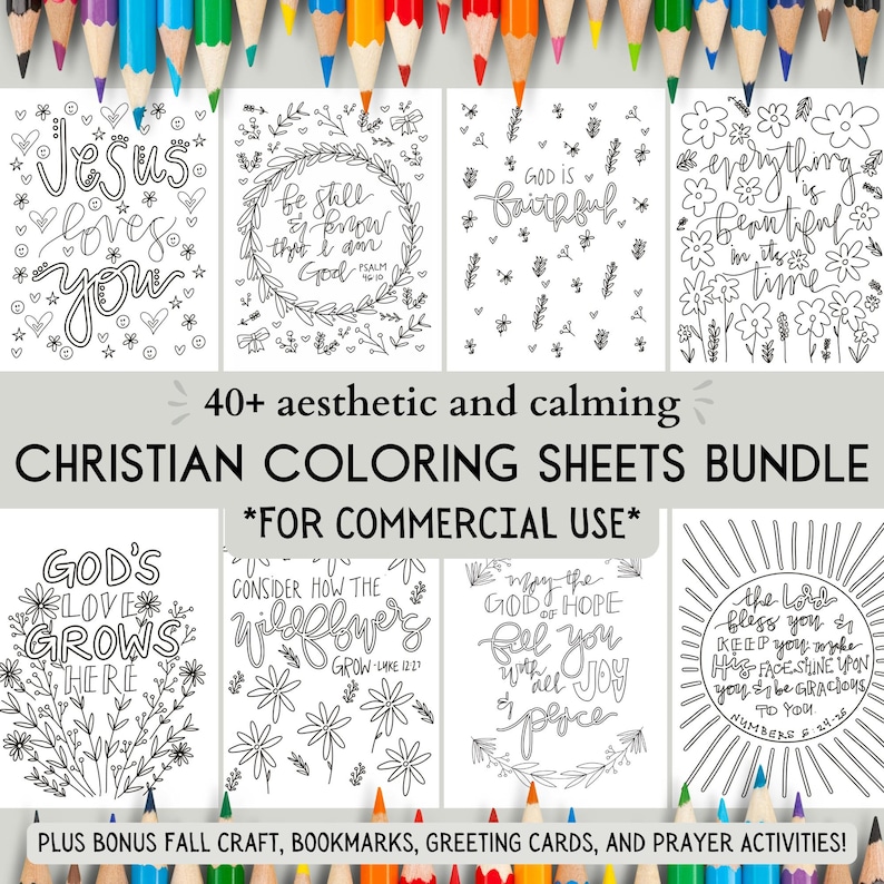 COMMERCIAL USE 40+ Bible Verse Coloring Pages Printable Bundle for ...