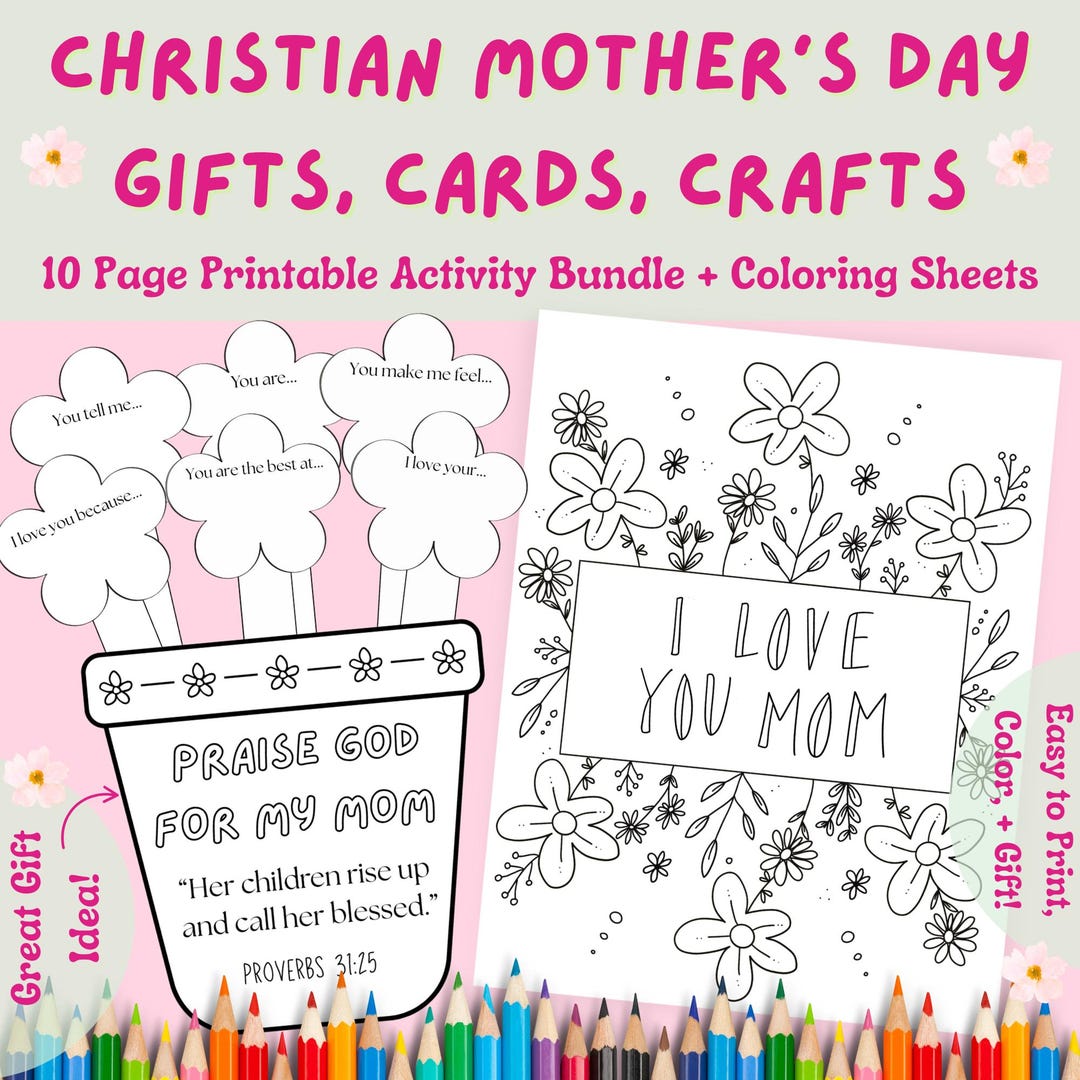 Christian Mothers Day Printable Crafts, Handmade Gift, Card, Bookmarks ...