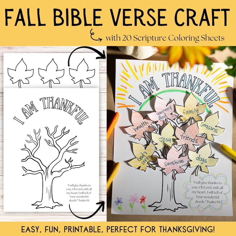 Bible Verse Fall Craft Printable Bundle, Bible Verse Coloring Pages ...