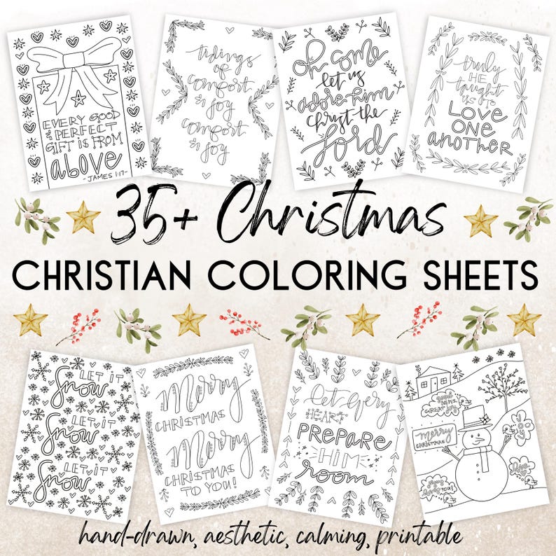 35 Christian Christmas Bible Verse Coloring Pages Printable Bundle for ...