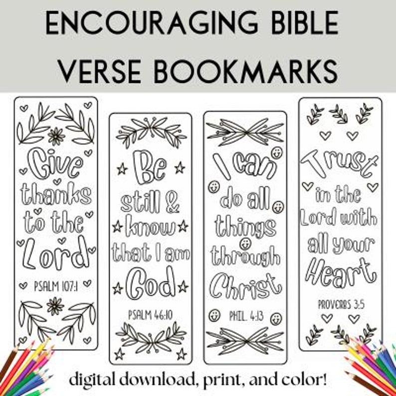 Bible Verse Coloring Bookmarks, Bible Verse Printable Activity, for ...