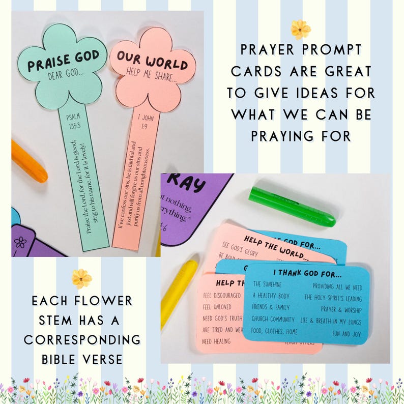 Teach Me to Pray Flower S Craft Bundle for Kids, Prayer Prompt Cards ...