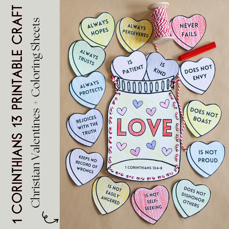 Valentines Day Bible Printable Craft, Scripture Activity, 1 Corinthians ...
