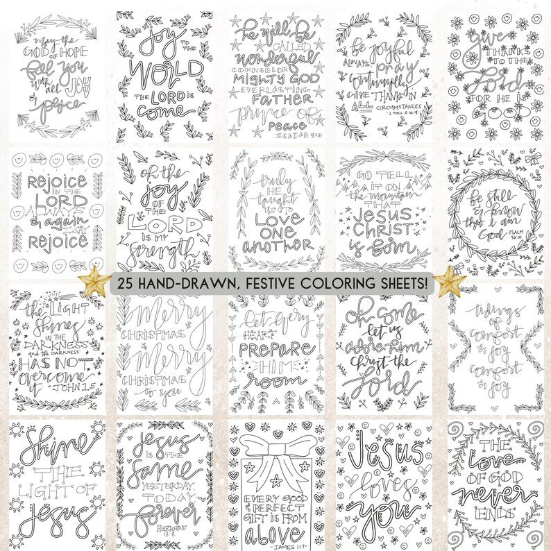 35 Christian Christmas Bible Verse Coloring Pages Printable Bundle for ...
