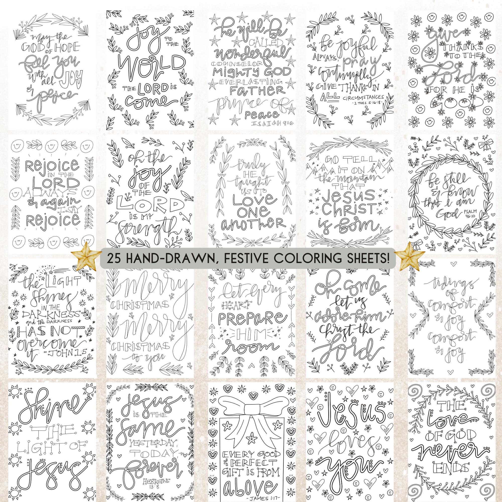 35 Christian Christmas Bible Verse Coloring Pages Printable Bundle for ...