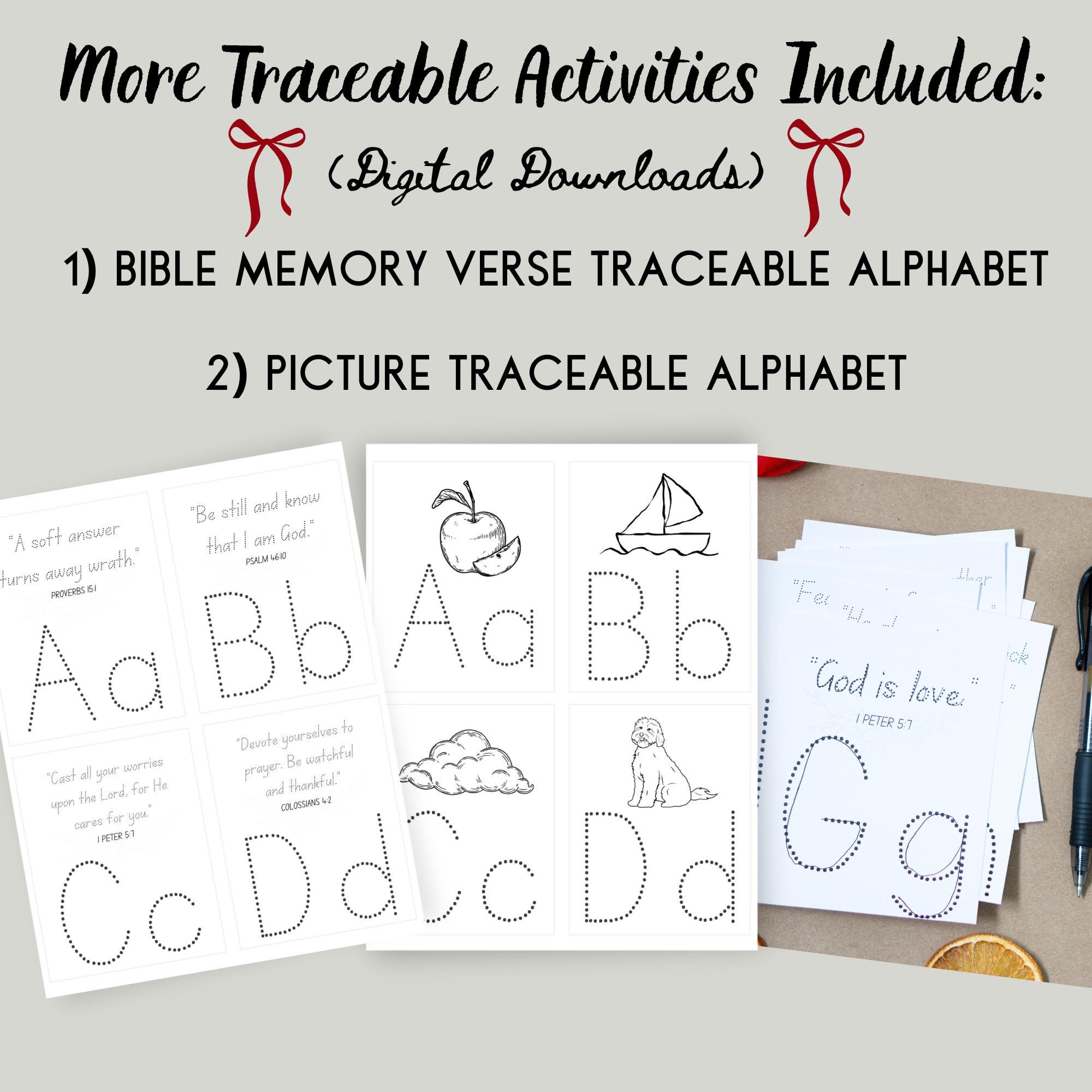 Alphabet Tracing Cards: Bible Verse Coloring Sheets (digital Download ...
