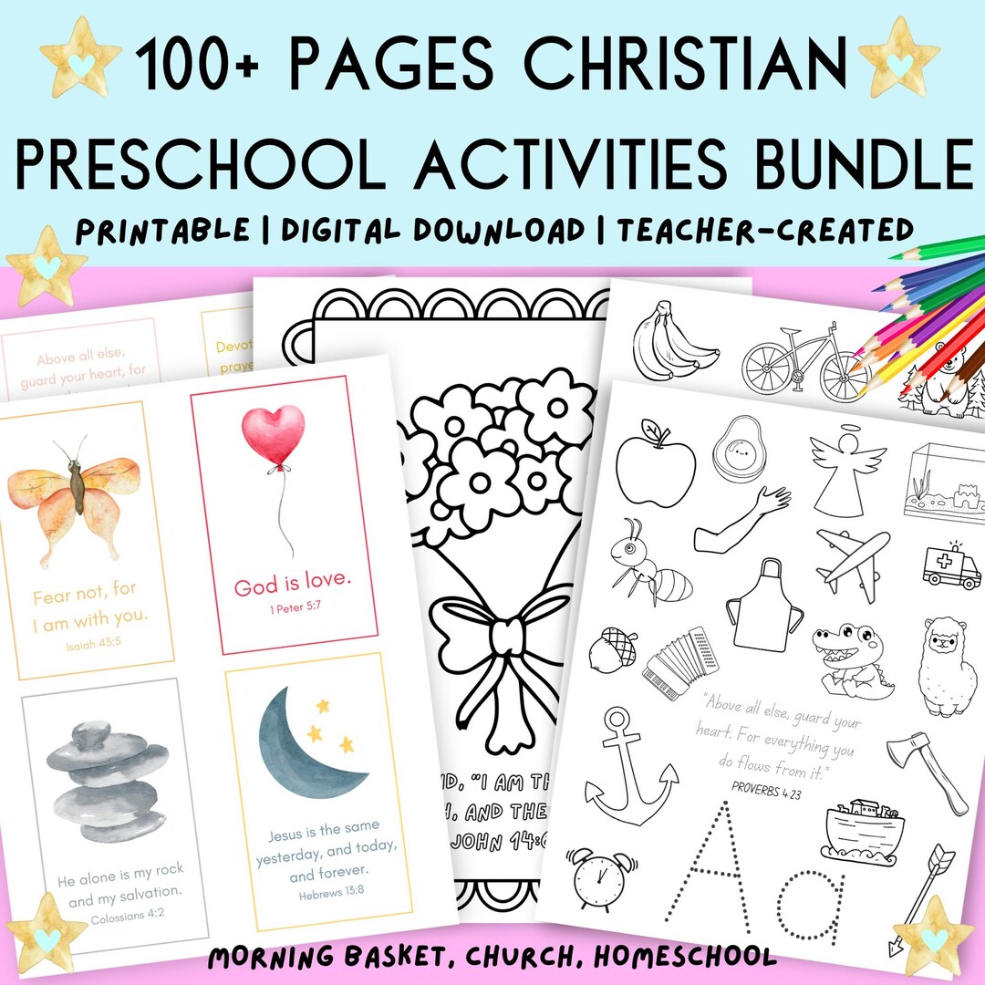 Christian Preschool Activities Bundle: Bible Verse Coloring, Scripture ...