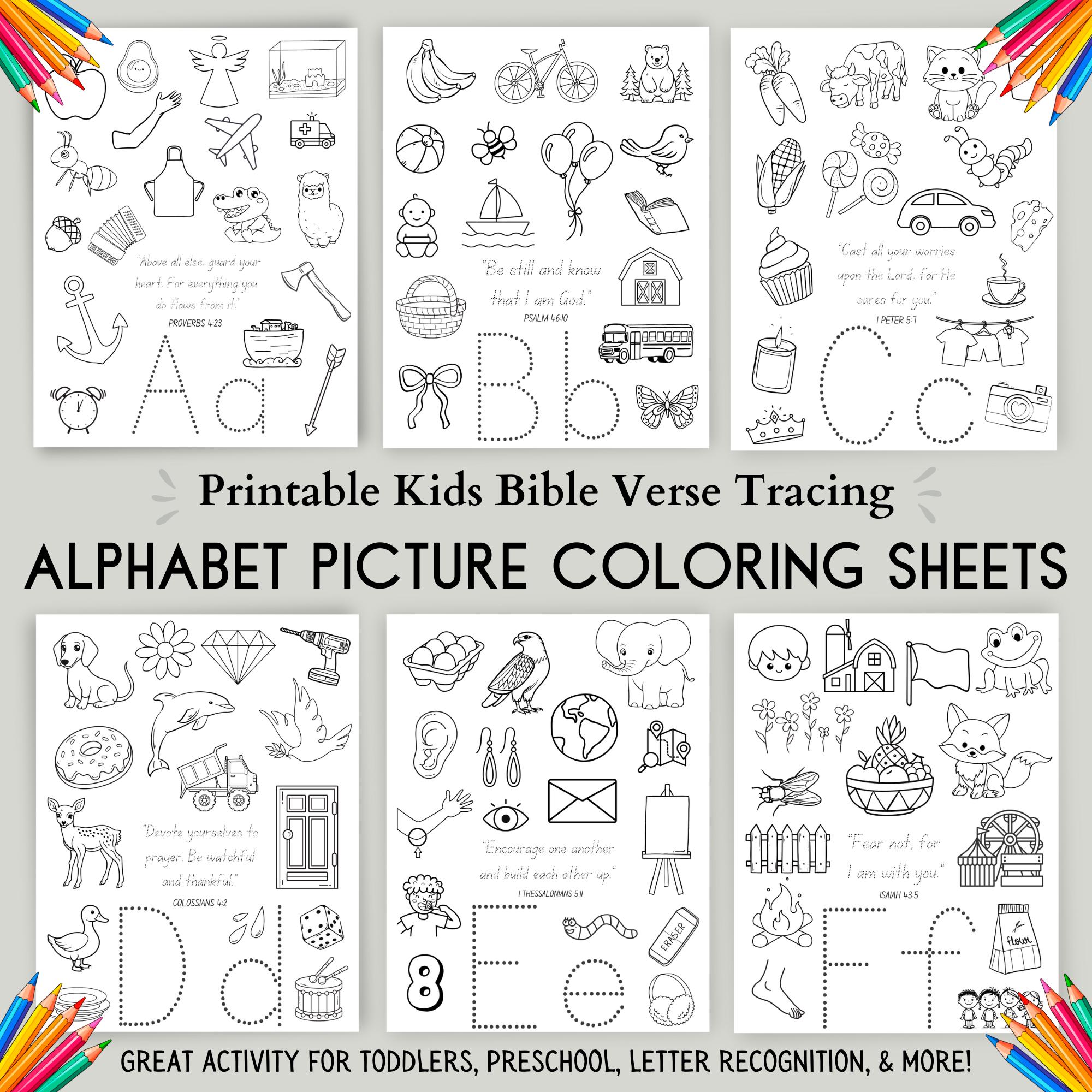 Alphabet Tracing Cards: Bible Verse Coloring Sheets (digital Download ...