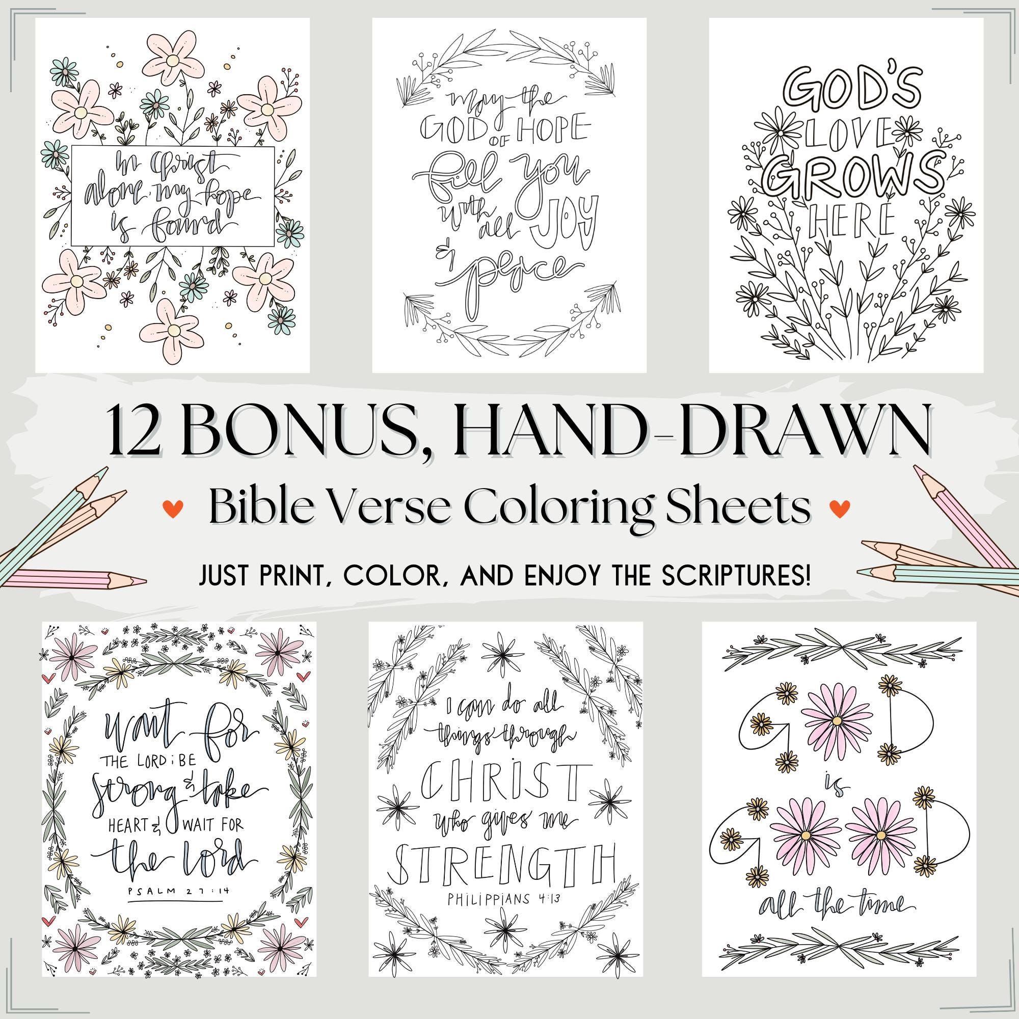 Christian Affirmation Hearts: Bible Verse Coloring Pages (digital ...