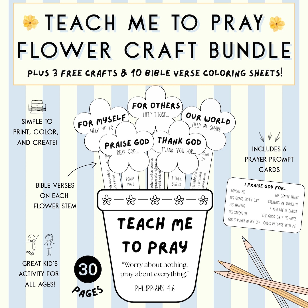 Teach Me to Pray Flower Craft Bundle for Kids, Prayer Prompt Cards ...