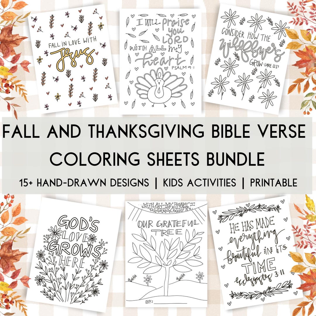 15 Thanksgiving Bible Verse Coloring Pages Printable Bundle for ...