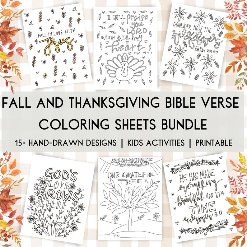 15 Thanksgiving Bible Verse Coloring Pages Printable Bundle for ...