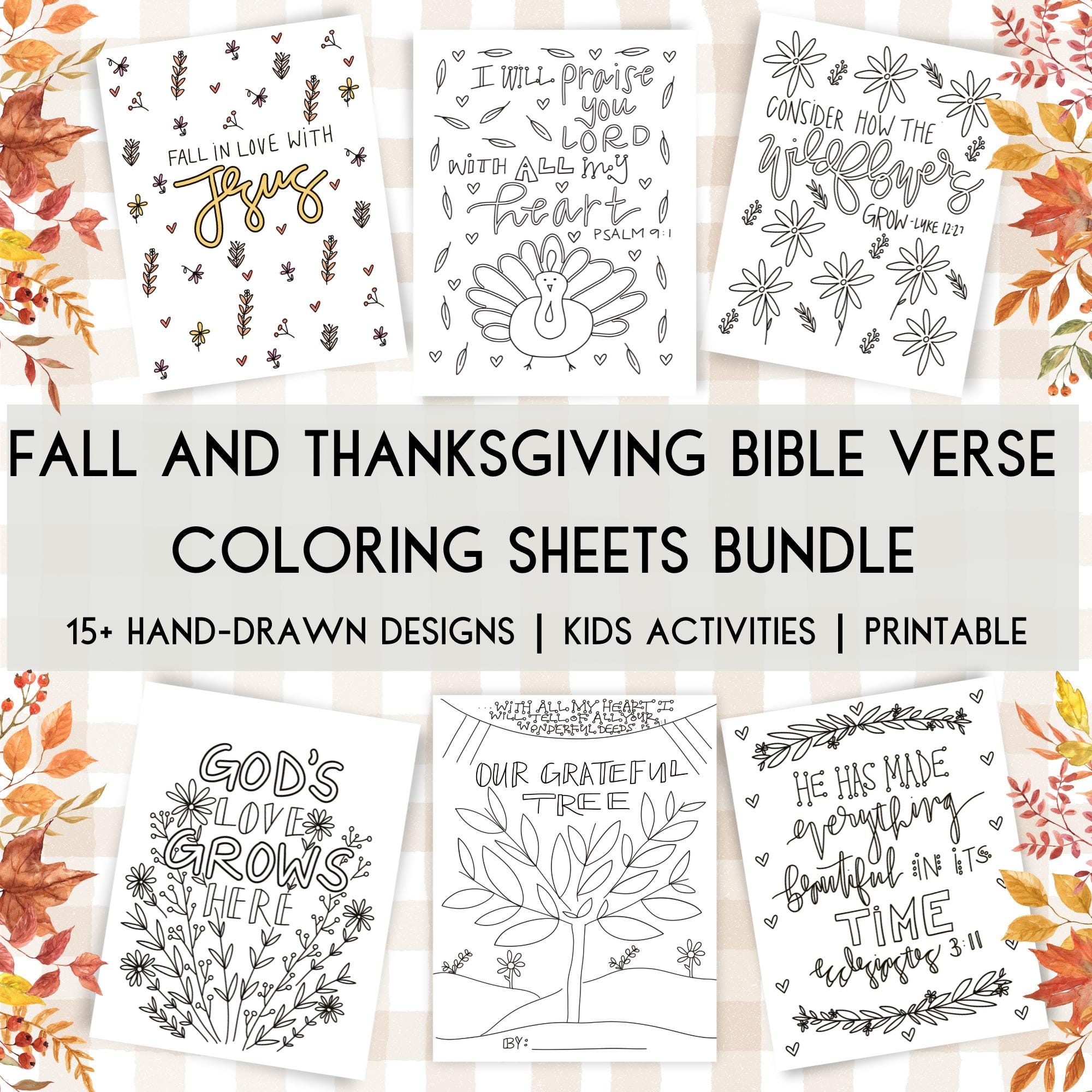 15 Thanksgiving Bible Verse Coloring Pages Printable Bundle for ...