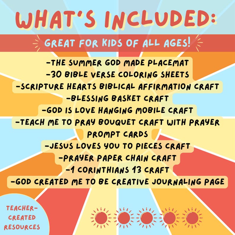 Christian Summer Kids Activities Bundle: Bible Crafts & Coloring Pages ...