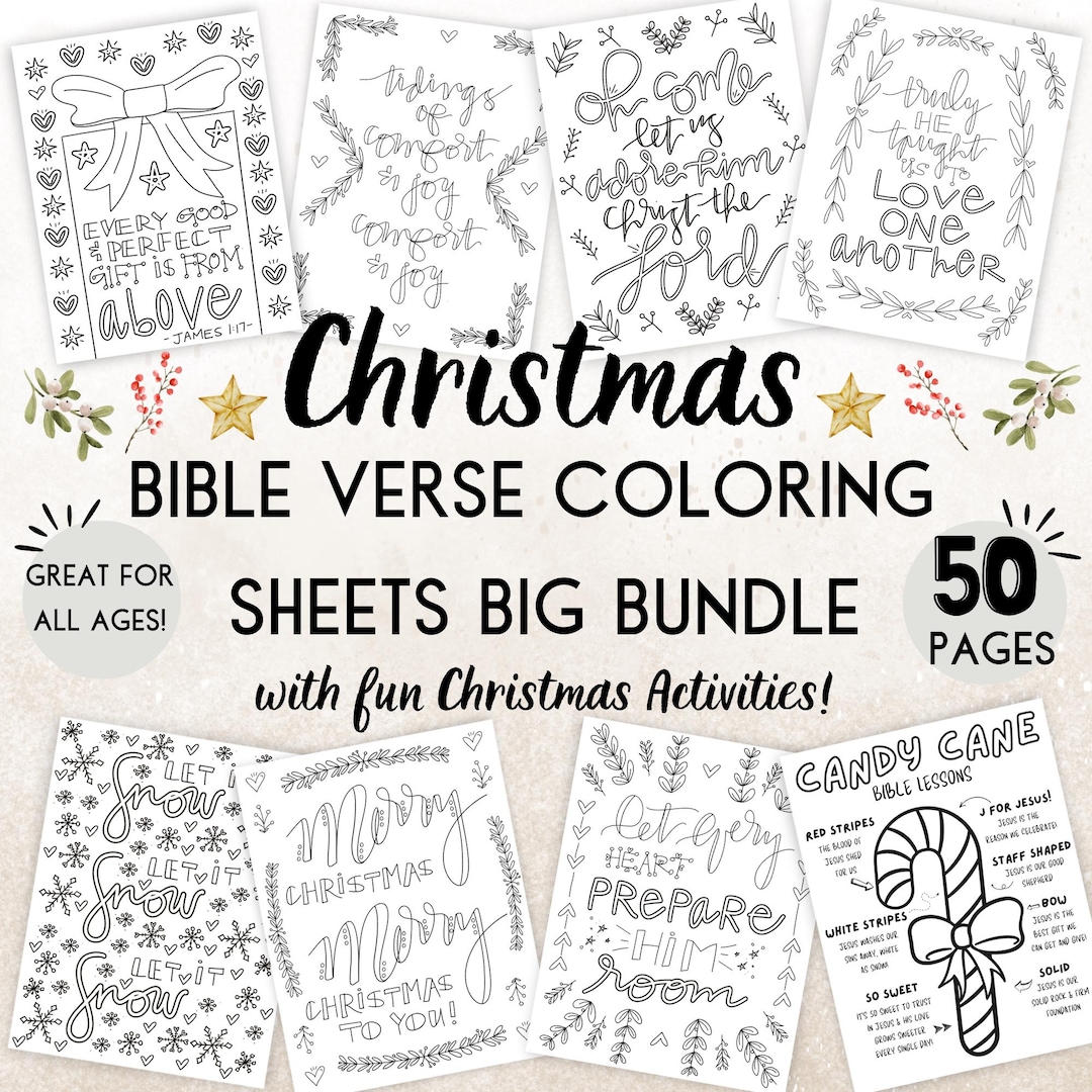 50 Page Christmas Bible Verse Coloring Bundle for Inspiration, Handmade ...