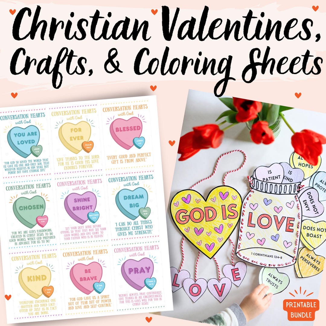 Christian Valentines Bundle, Conversation Hearts, God, Printable, Bible ...
