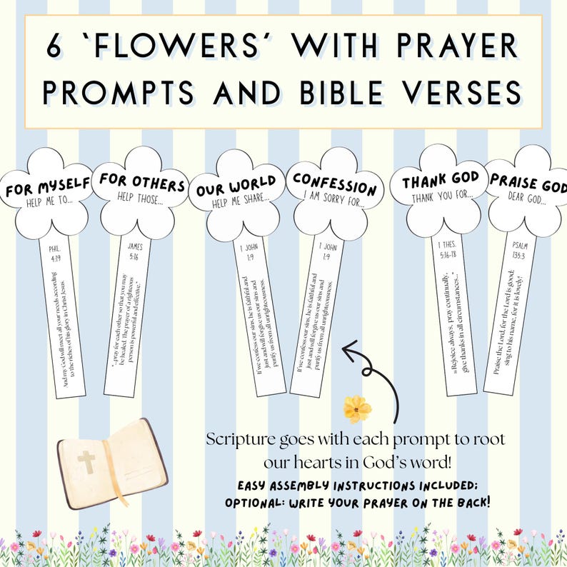 Teach Me to Pray Flower Craft Bundle for Kids, Prayer Prompt Cards ...