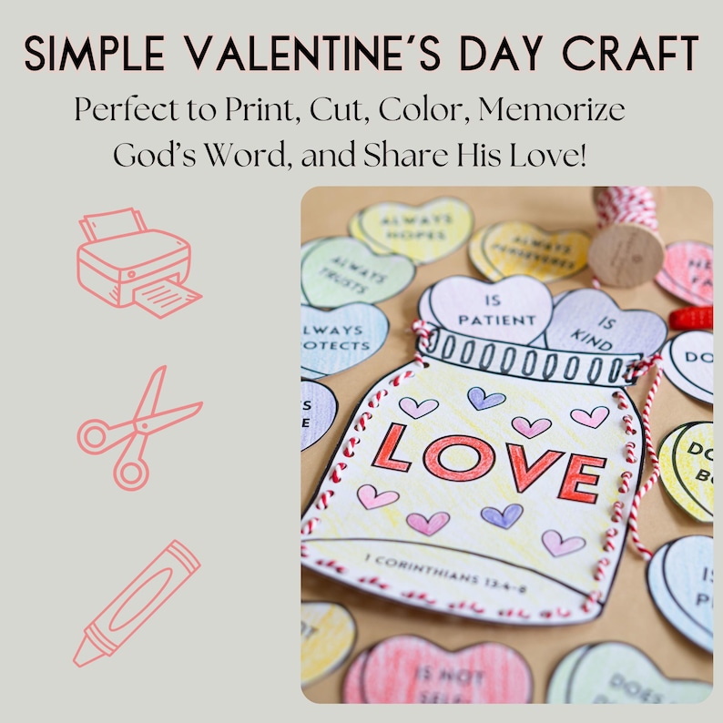 Valentines Day Bible Printable Craft, Scripture Activity, 1 Corinthians ...