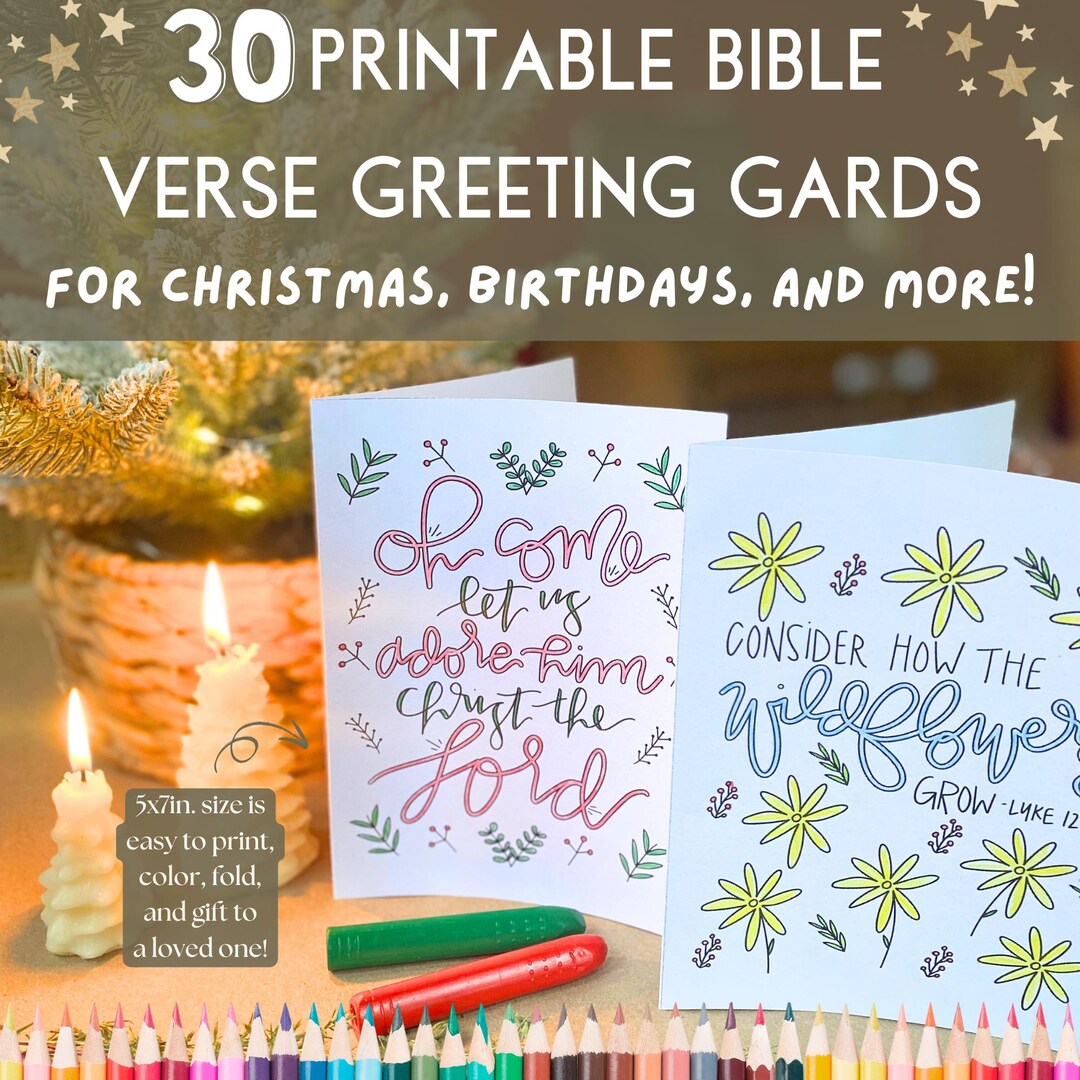 Christmas Bible Verse Greeting Cards Set of 30, Printable Coloring ...