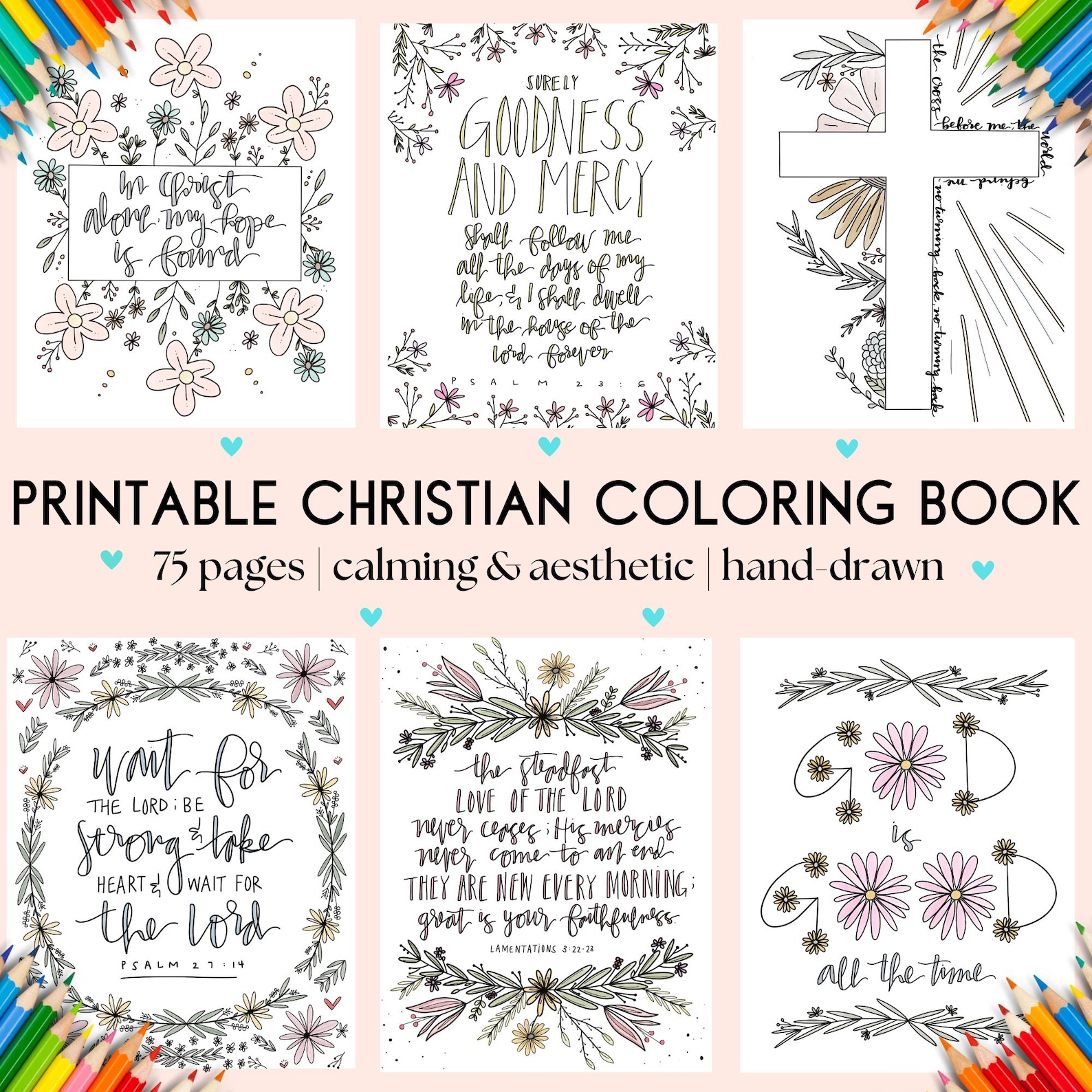 Christian Coloring Book Printable Bundle: Bible Verse Designs (digital ...