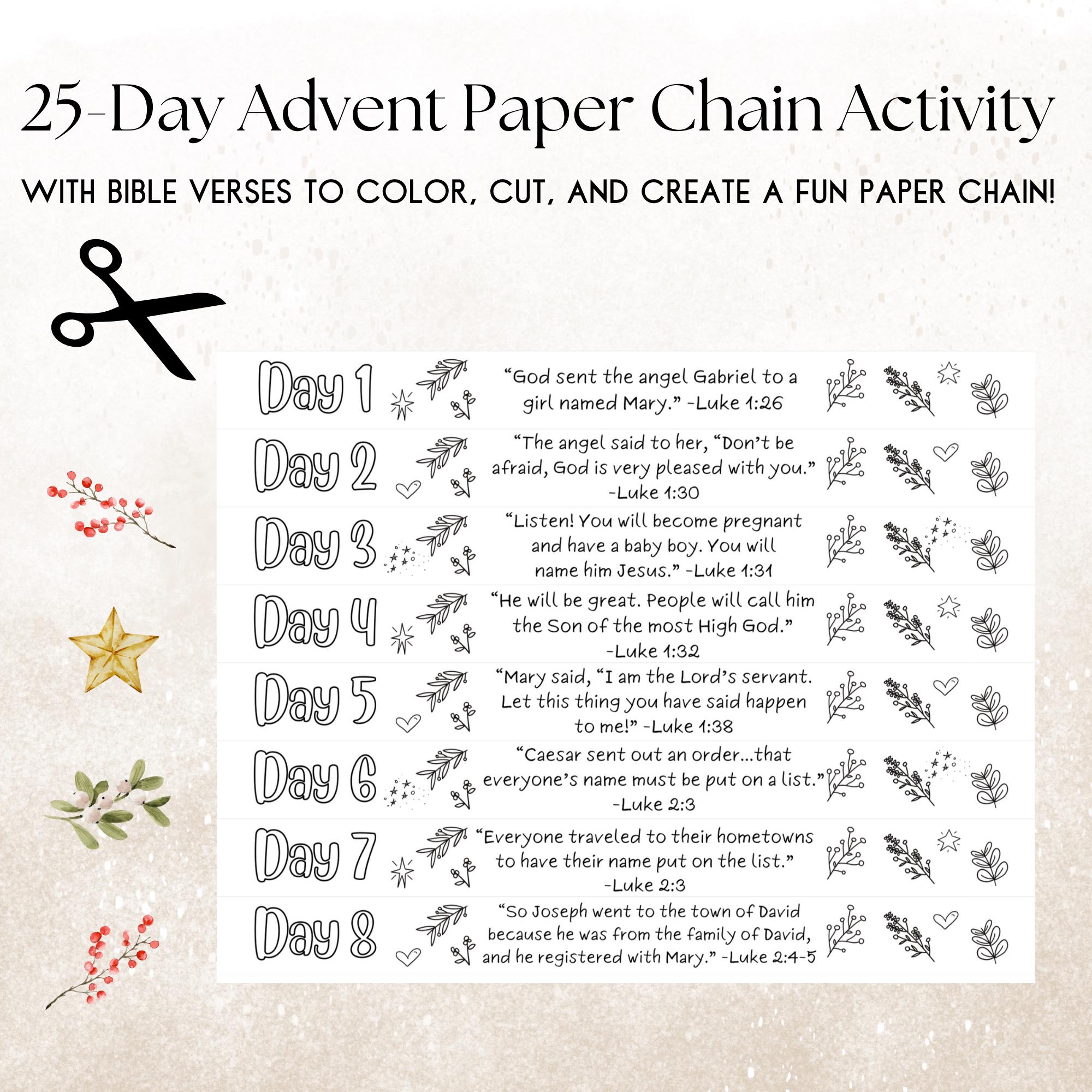 Advent Craft Christmas Countdown Printable, Bible Verse Coloring Sheets ...