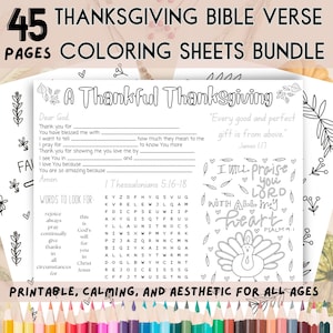 Christian Thanksgiving Bible Verse Coloring Activity Printable Bundle ...
