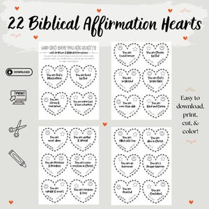 Christian Affirmation Hearts: Bible Verse Coloring Pages (digital ...