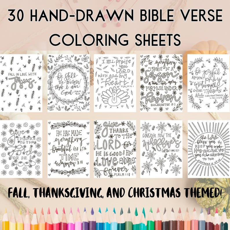 Christian Thanksgiving Bible Verse Coloring Activity Printable Bundle ...