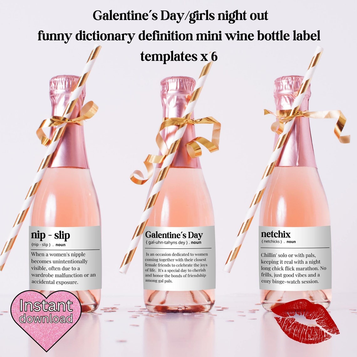 Funny Dictionary Definition Mini Wine Bottle Labels - Galentine's Day ...