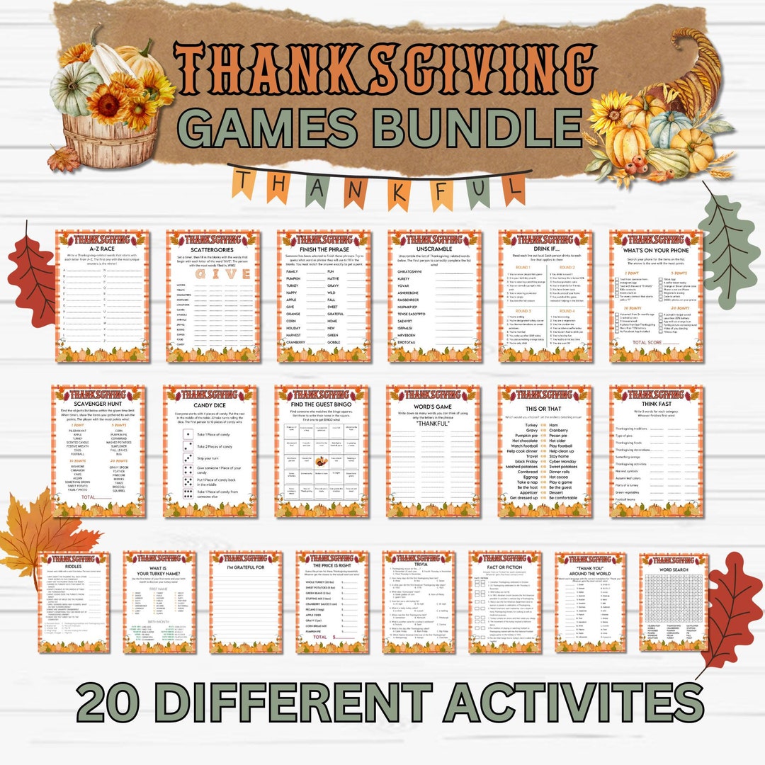 Fall 20 Game MEGA BUNDLE, Thanksgiving Games Bundle, Thanksgiving ...