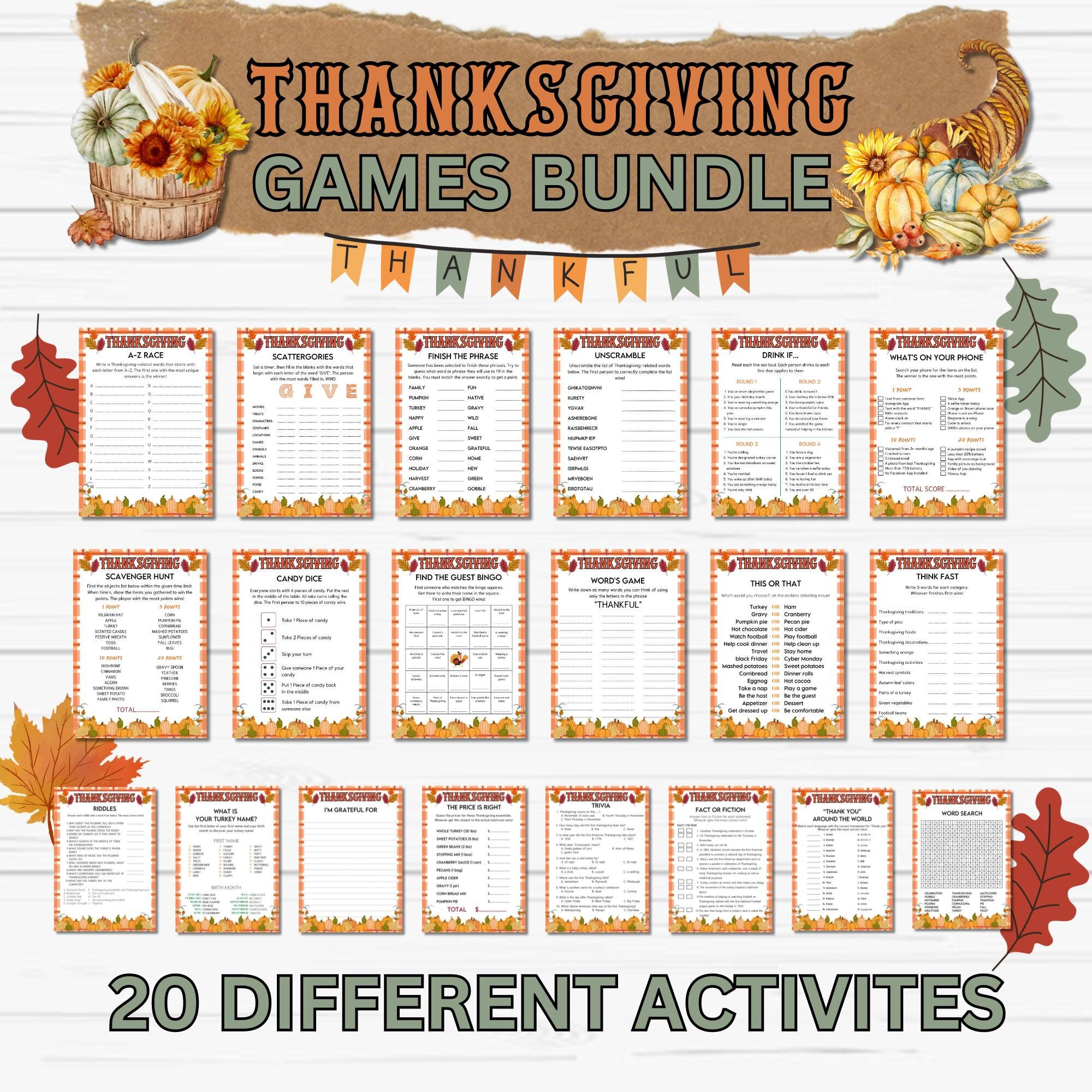 Fall 20 Game MEGA BUNDLE, Thanksgiving Games Bundle, Thanksgiving ...