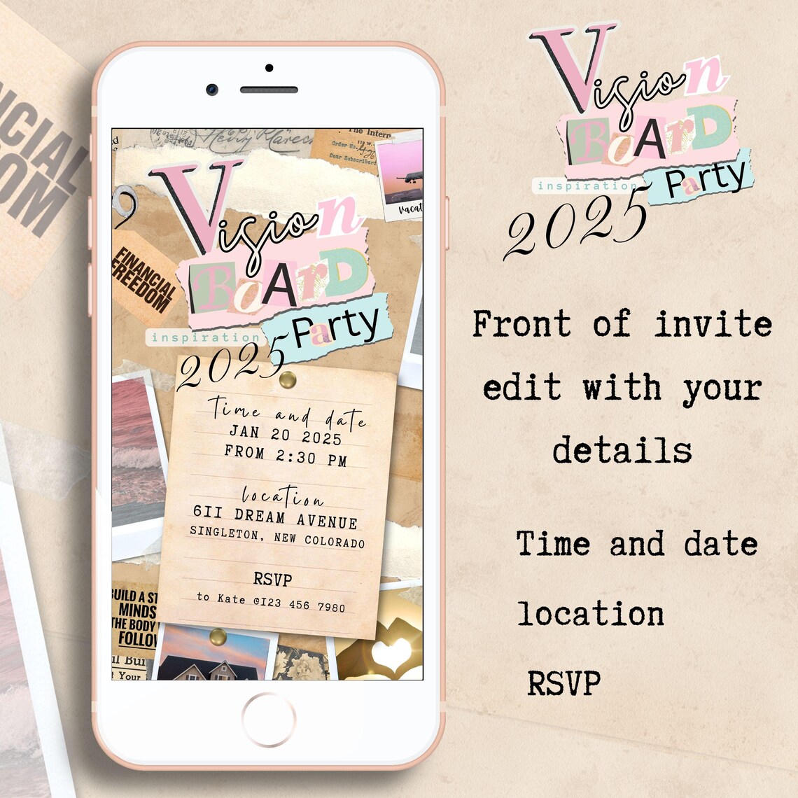 Animated Vision Board Party Evite: Editable Canva Template (digital ...
