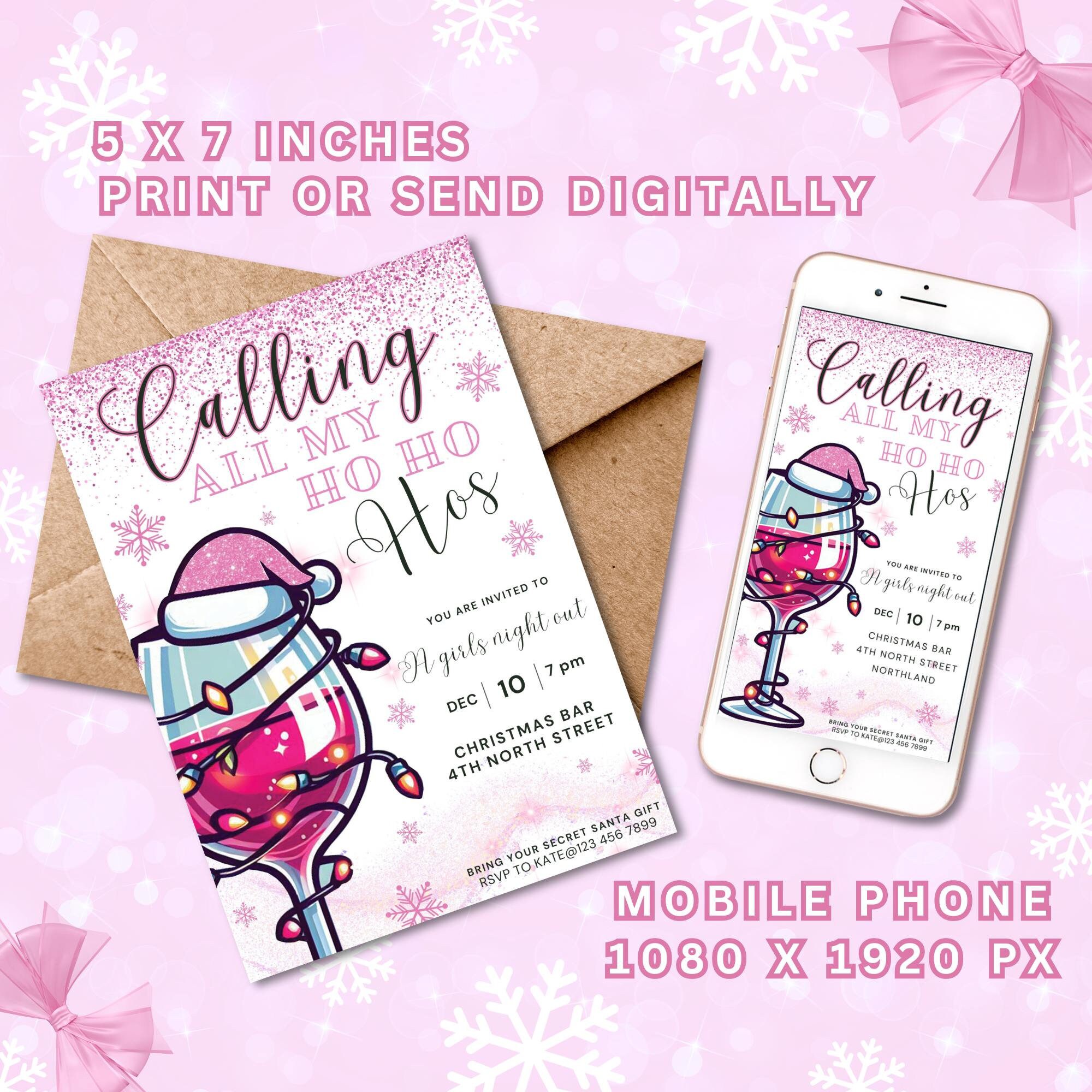 Pink Christmas Party Invitation: Girls Night Out, Editable Canva ...