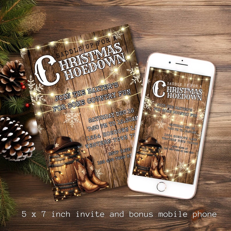 Editable Christmas Hoedown Invitation: Rustic Western Invite (canva ...