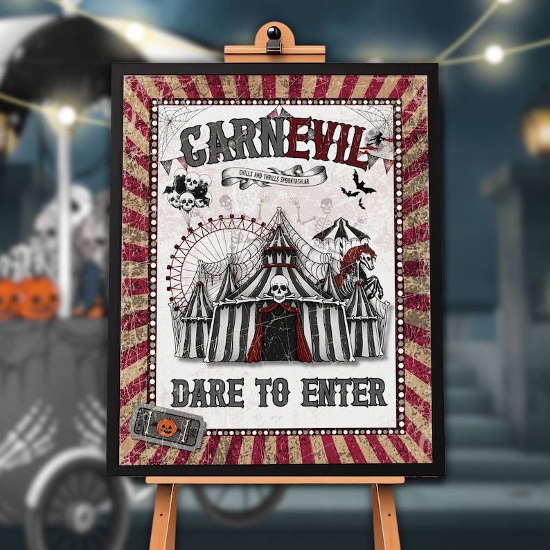 Halloween Carnevil Welcome Sign Template: Vintage Gothic Party Decor ...