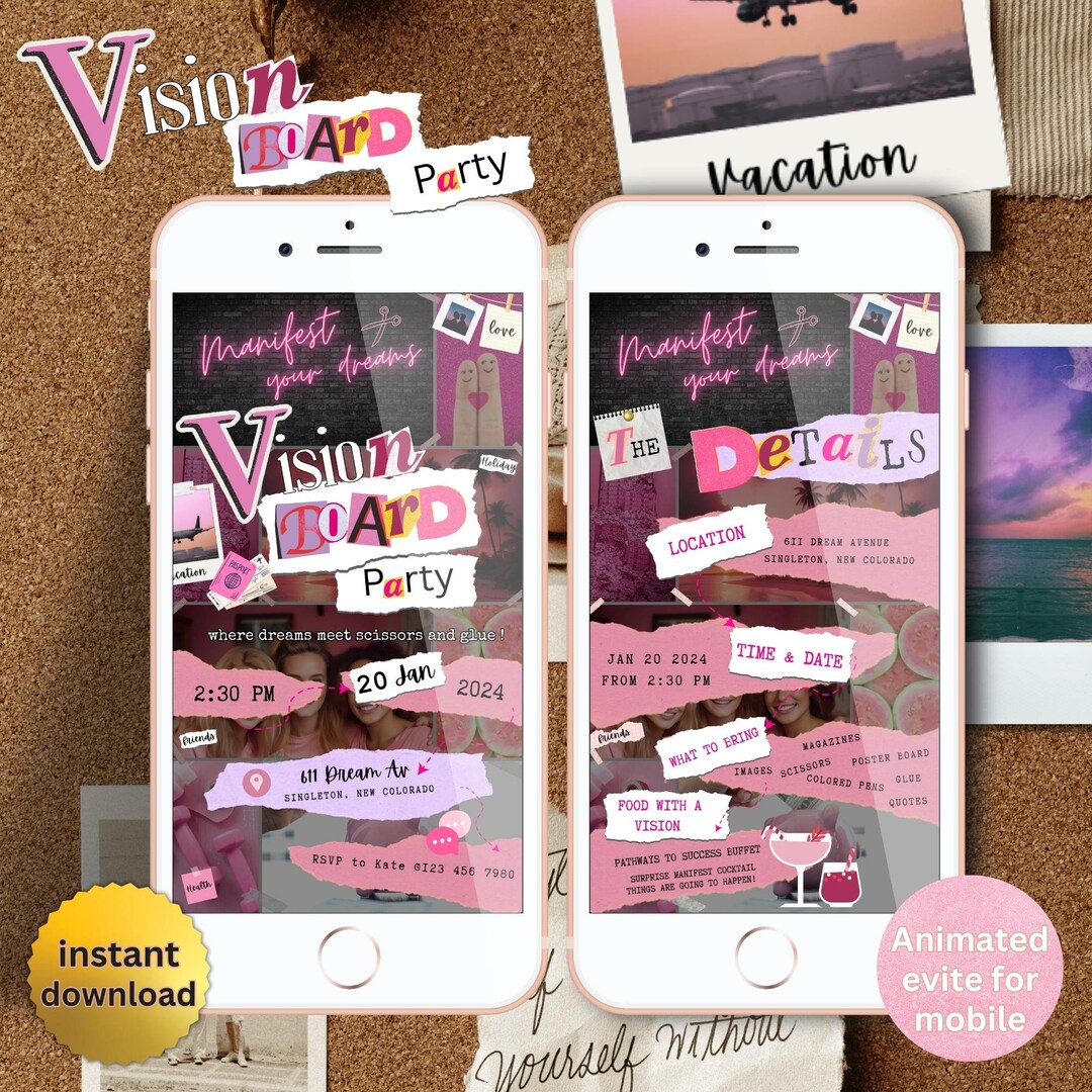 Editable Vision Board Party Invitation, Animated Evite 2024 Party ...