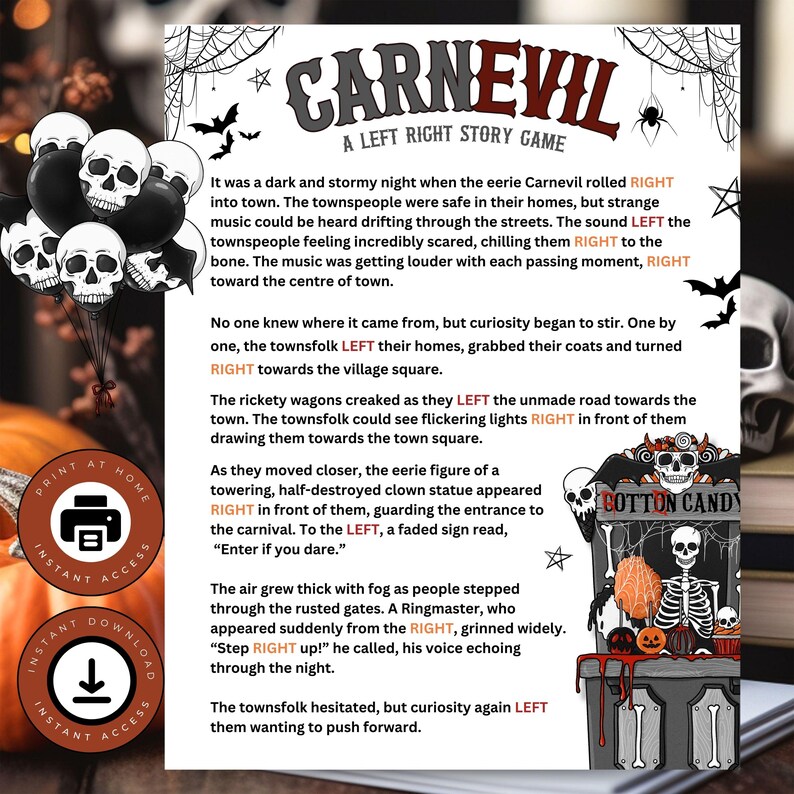 Carnevil Halloween Left Right Game: Spooky Party Gift Exchange (PDF) - Etsy