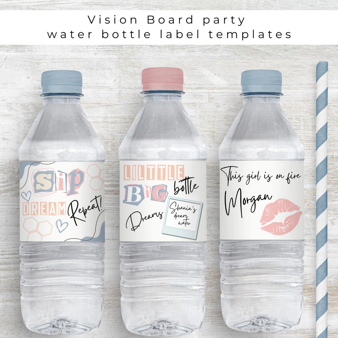 Vision Board Party Water Bottle Labels | Editable Canva Templates ...