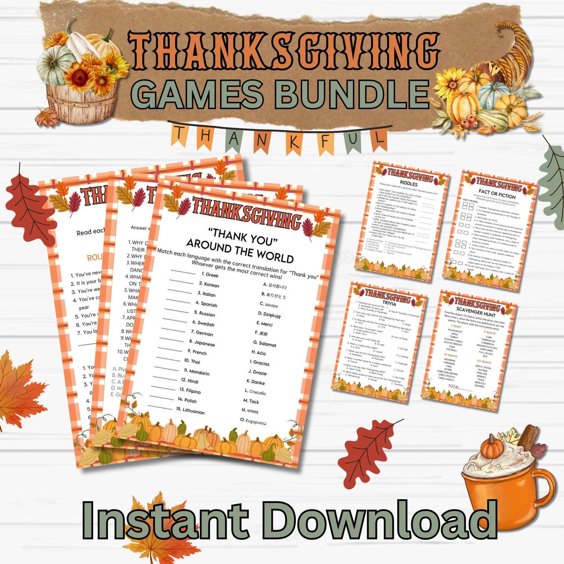 Fall 20 Game MEGA BUNDLE, Thanksgiving Games Bundle, Thanksgiving ...