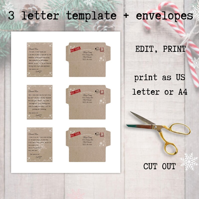 Editable Mini Elf Letters and Envelope, Arrival and Goodbye (digital ...