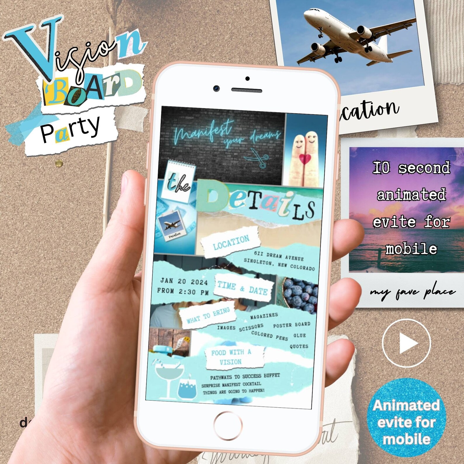 Editable Vision Board Party Invitation, Animated Evite 2024 Party ...