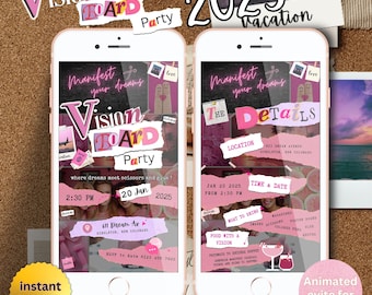Animated Vision Board Party Evite: Editable Canva Template (digital ...
