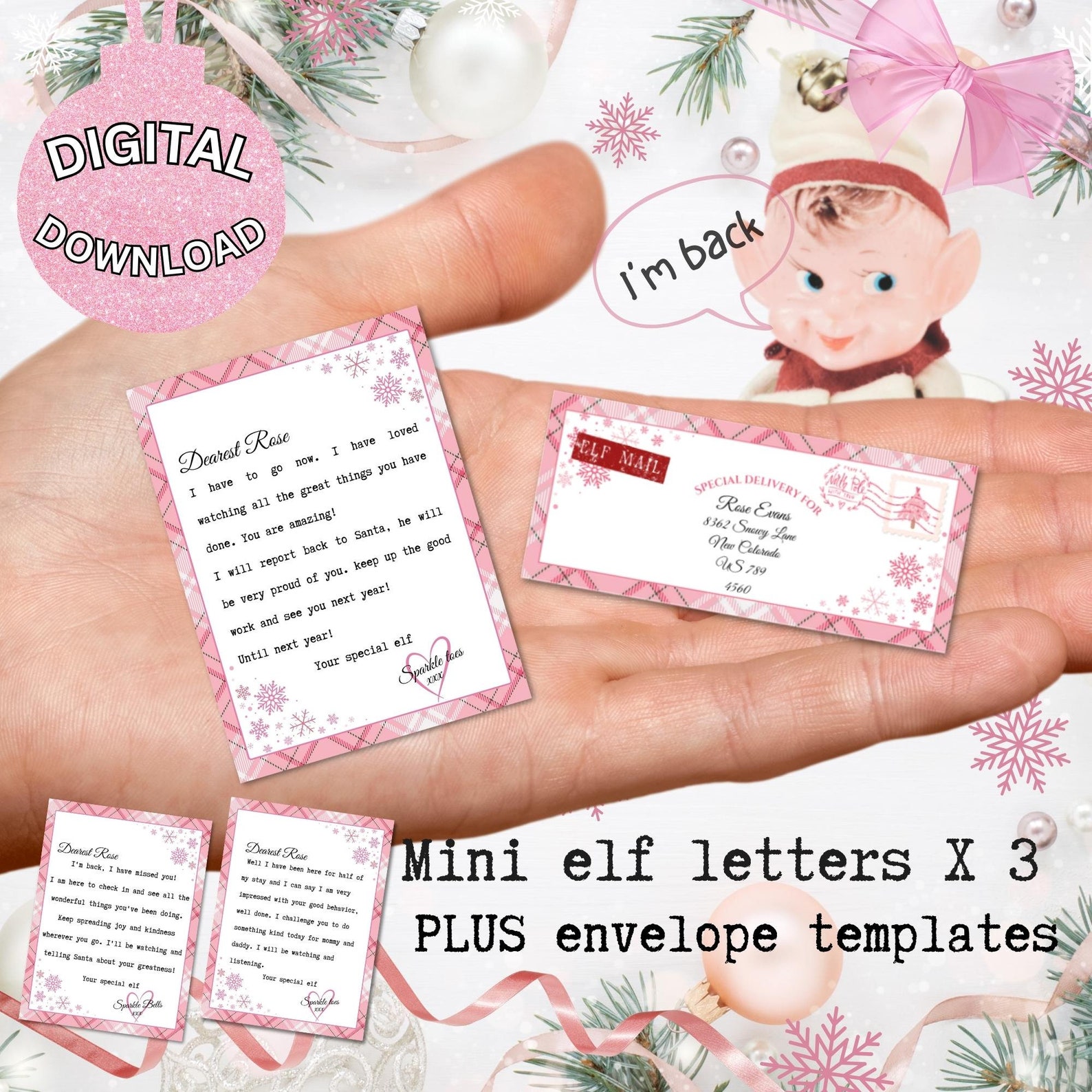 Editable Mini Elf Letter & Envelope Set: Pink Tartan Design (digital ...